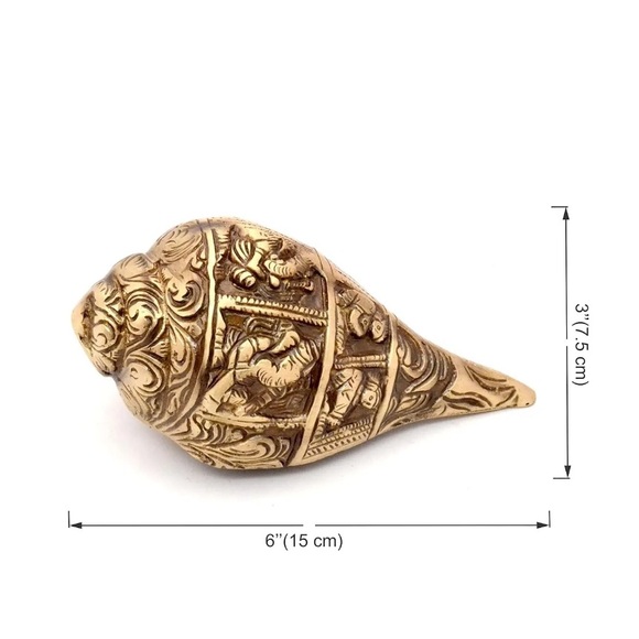 Art | Ganesha Carving Brass Shankh Showpiece Attractive Brass Conch For ...